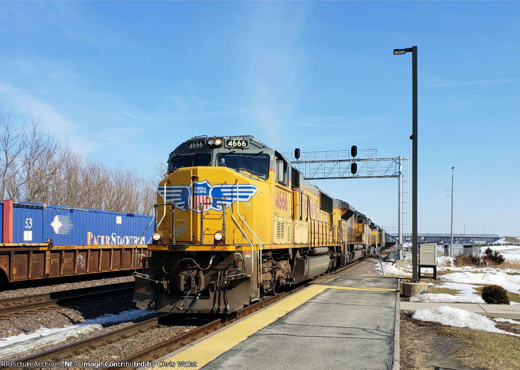 UP 4666 Leads a west bound LPG unit train past the Elburn,IL Station